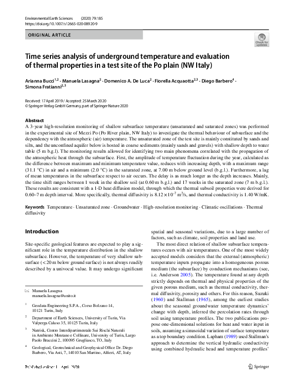 Pdf Time Series Analysis Of Underground Temperature And Evaluation Of Thermal Properties In A