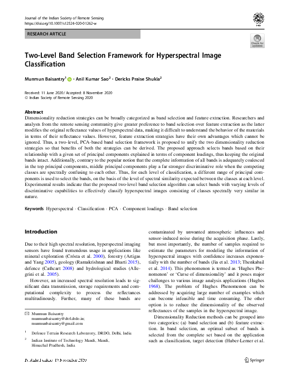 (PDF) Two-Level PCA Band Selection for Hyperspectral Imaging