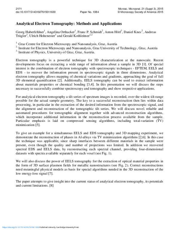 (PDF) Analytical Electron Tomography: Methods and Applications