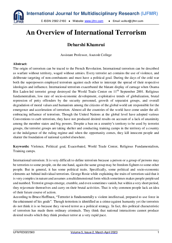 (PDF) An Overview of International Terrorism