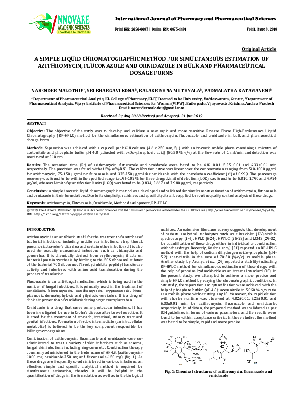 Pdf A Simple Liquid Chromatographic Method For Simultaneous Estimation Of Azithromycin