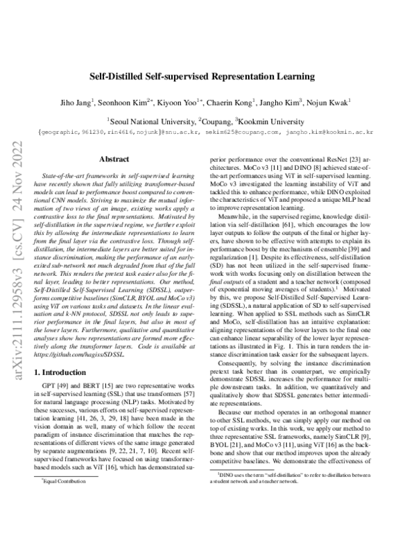 (PDF) Self-Distilled Self-supervised Representation Learning | Chaerin Kong - Academia.edu