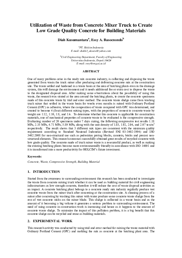(PDF) Utilization of Waste from Concrete Mixer Truck to Create Low ...