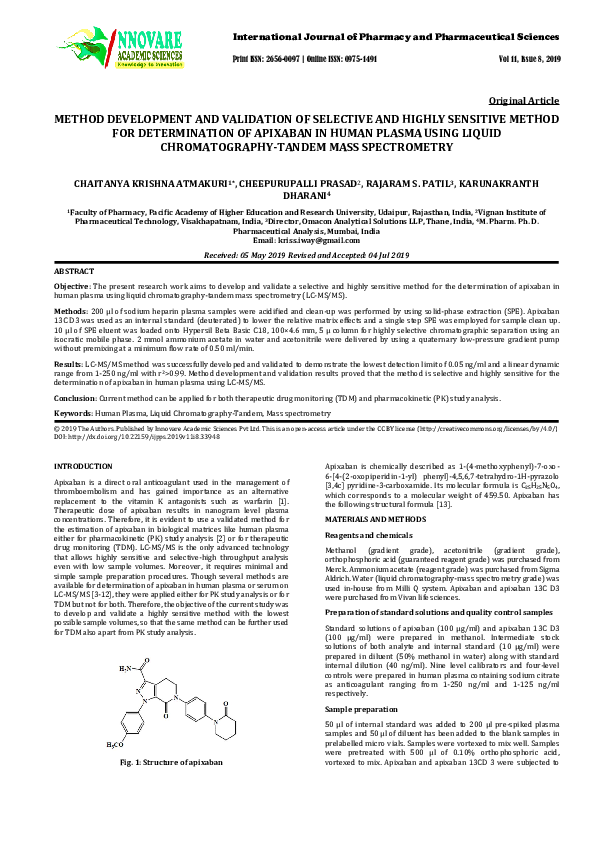 Pdf Method Development And Validation Of Selective And Highly Sensitive Method For