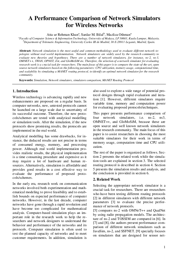 (PDF) A Performance Comparison of Network Simulators for Wireless Networks