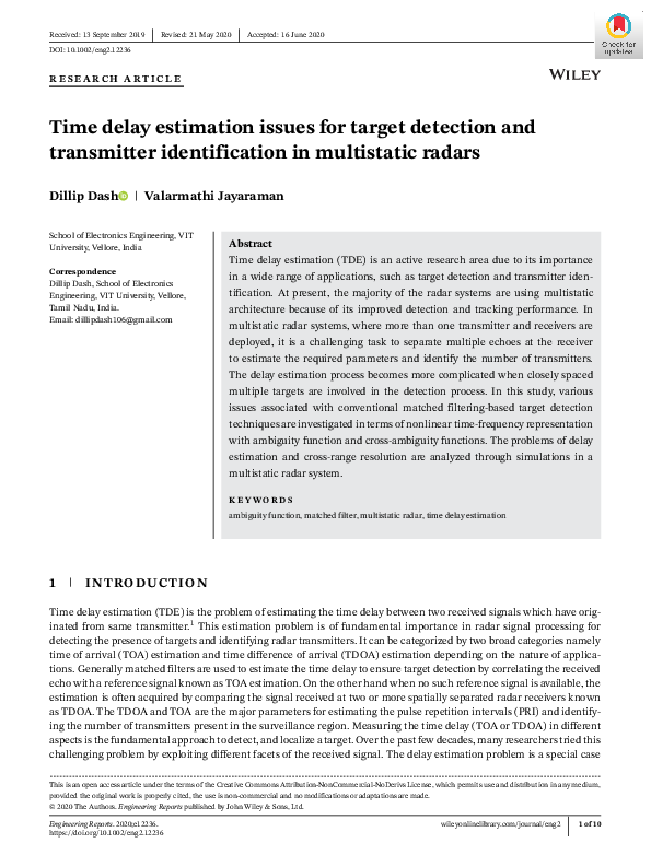 (PDF) Time delay estimation issues for target detection and transmitter identification in ...