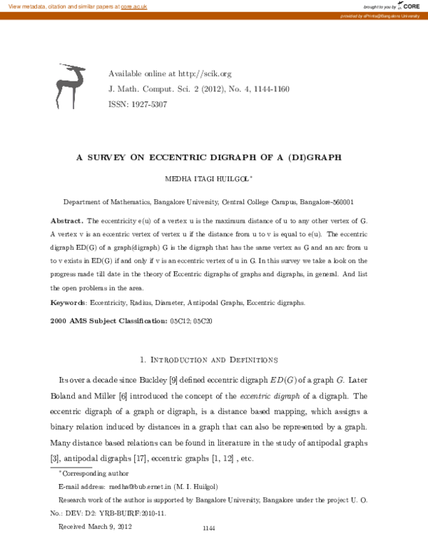(PDF) A Survey on eccentric digraphs of (di)graphs