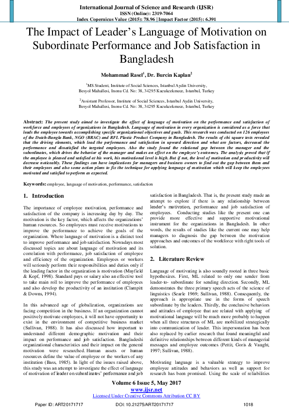 (PDF) The Impact of Leader ’ s Language of Motivation on Subordinate ...