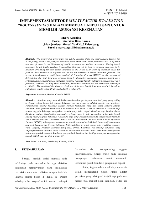(PDF) Implementasi Metode Multi Factor Evaluation Process (Mfep) Dalam ...