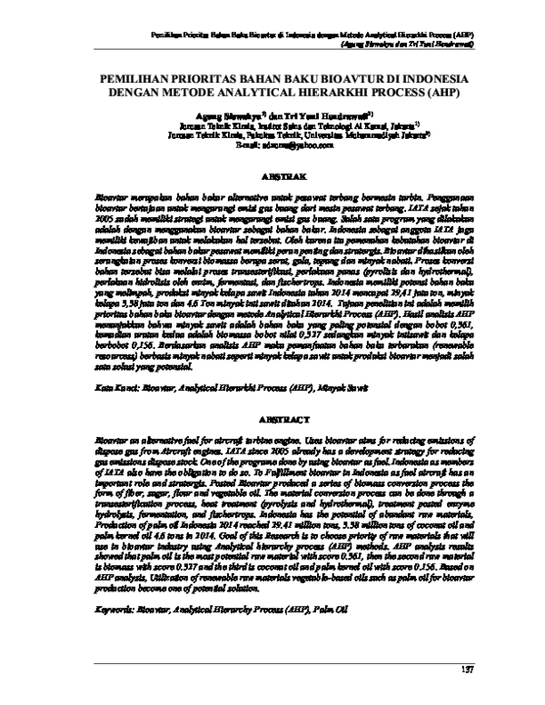 (PDF) Pemilihan Prioritas Bahan Baku Bioavtur Di Indonesia Dengan ...
