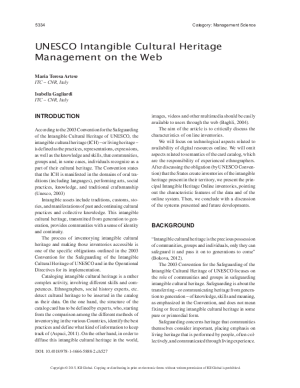 (PDF) UNESCO Intangible Cultural Heritage Management on the Web