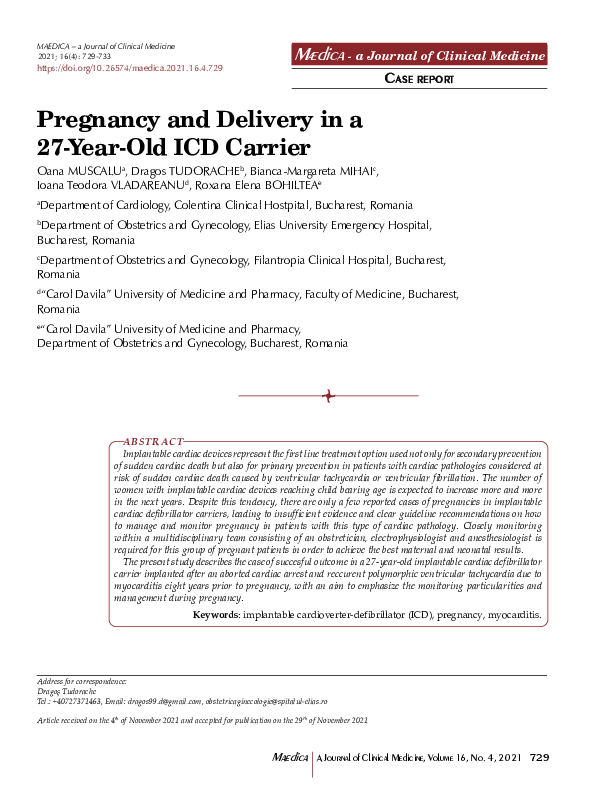 (PDF) Pregnancy and Delivery in a 27-Year-Old ICD Carrier