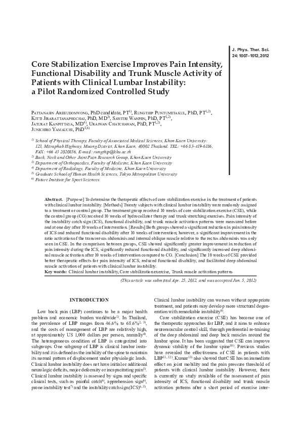 (PDF) Core Stabilization Exercise Improves Pain Intensity, Functional ...