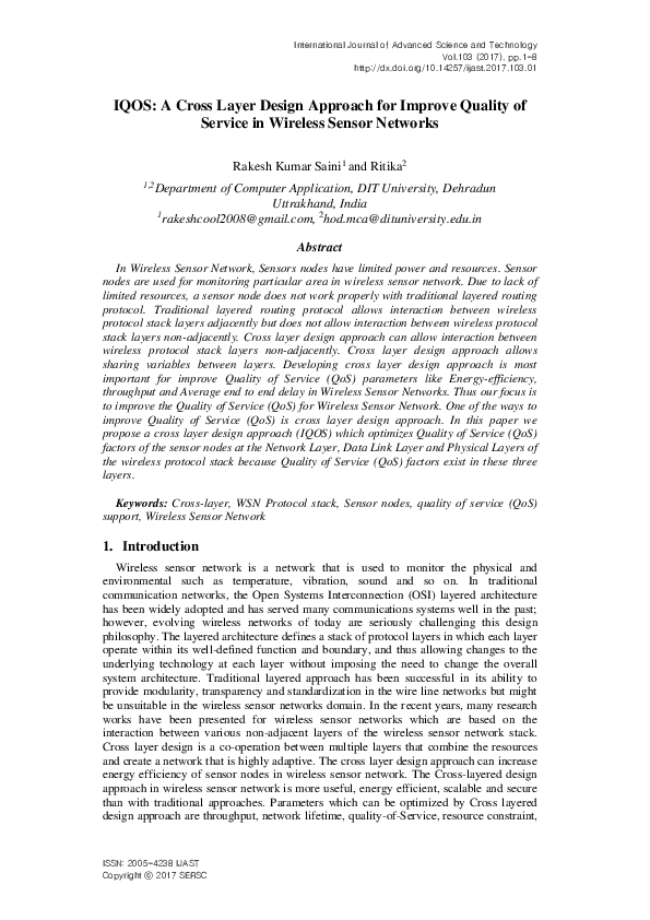 (PDF) IQOS: A Cross Layer Design Approach for Improve Quality of Service in Wireless Sensor Networks