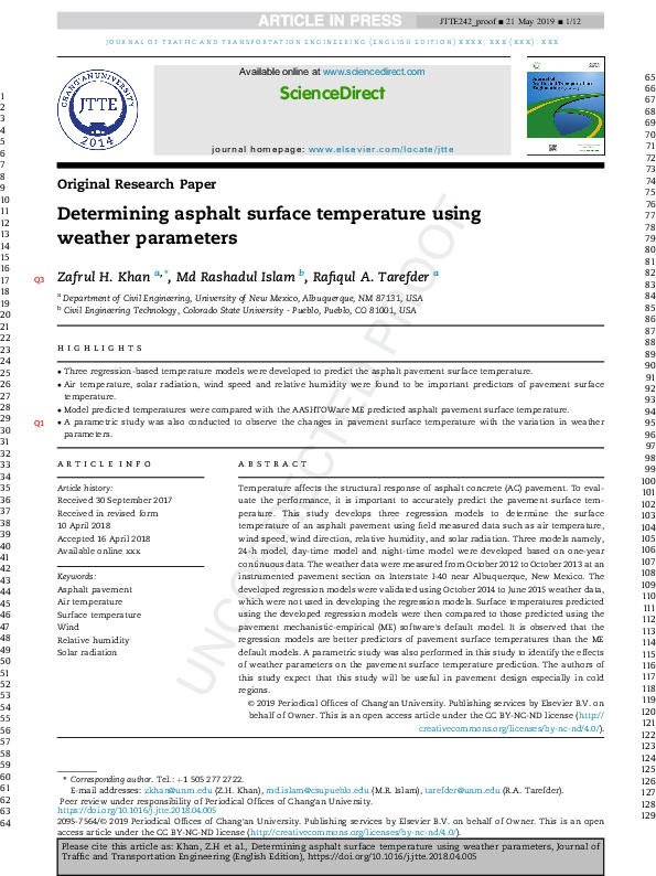 (PDF) Determining asphalt surface temperature using weather parameters
