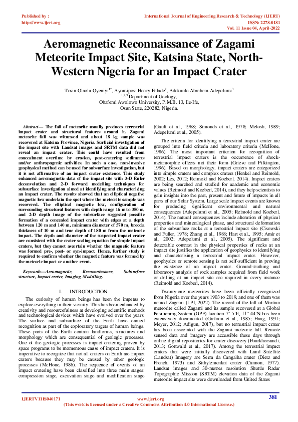 (PDF) Aeromagnetic Reconnaissance of Zagami Meteorite Impact Site ...