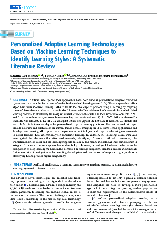 (PDF) Personalized Adaptive Learning Technologies Based on Machine Learning Techniques to ...