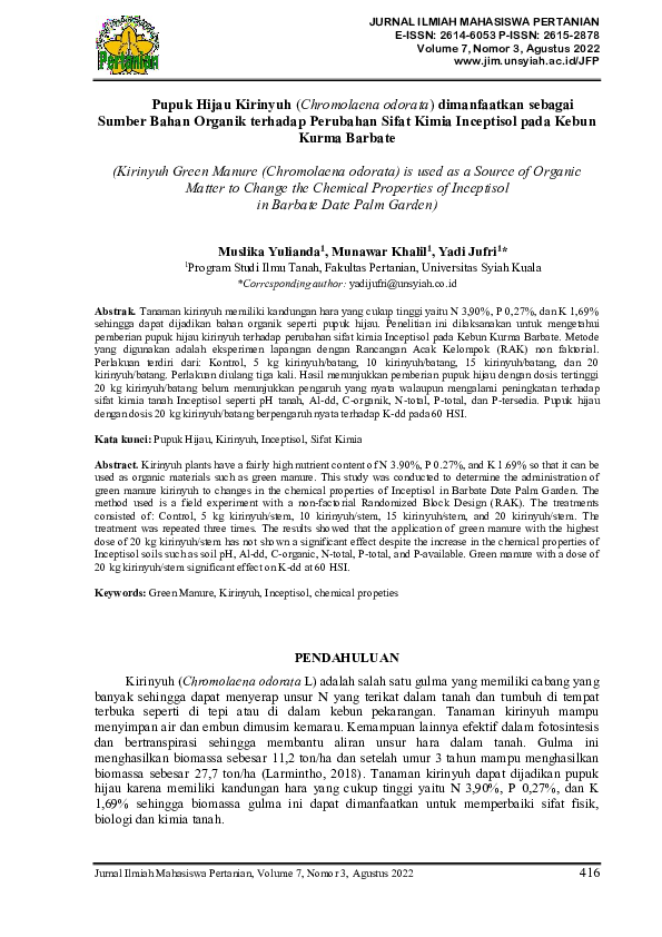 (PDF) Pupuk Hijau Kirinyuh (Chromolaena odorata) Dimanfaatkan Sebagai ...