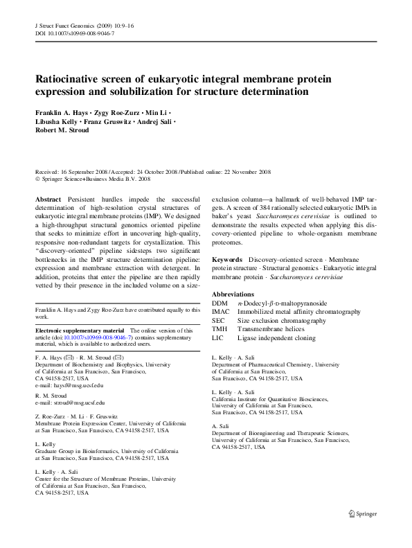 (PDF) Ratiocinative screen of eukaryotic integral membrane protein expression and