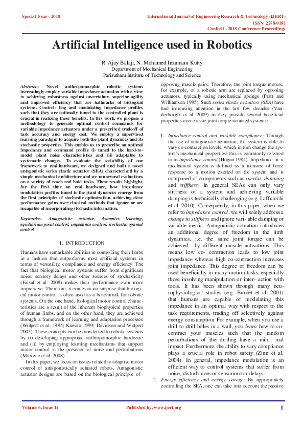 (PDF) Artificial Intelligence used in Robotics