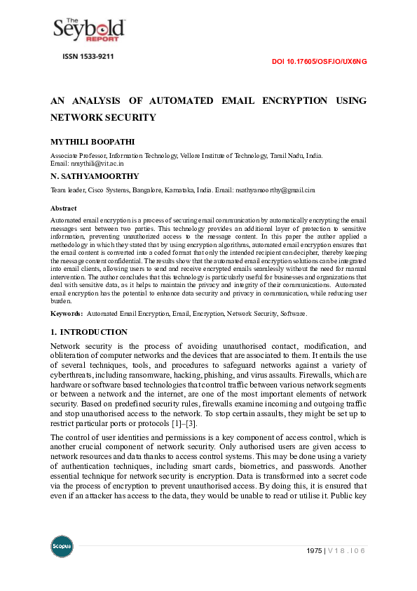 Pdf An Analysis Of Automated Email Encryption Using Network Security