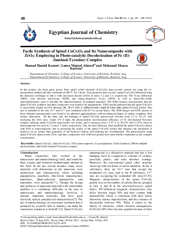 (PDF) Facile Synthesis of Spinel CoCr2O4 and Its Nanocomposite with ...