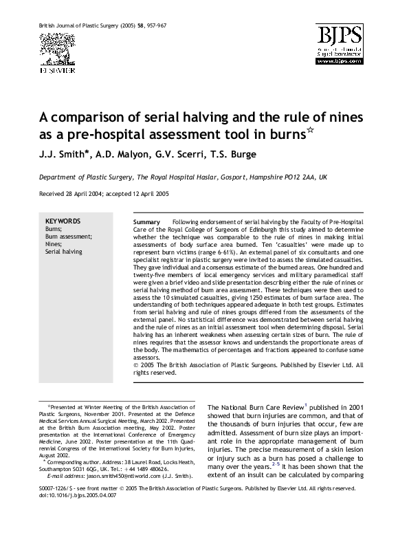 (PDF) A comparison of serial halving and the rule of nines as a pre-hospital assessment tool in ...