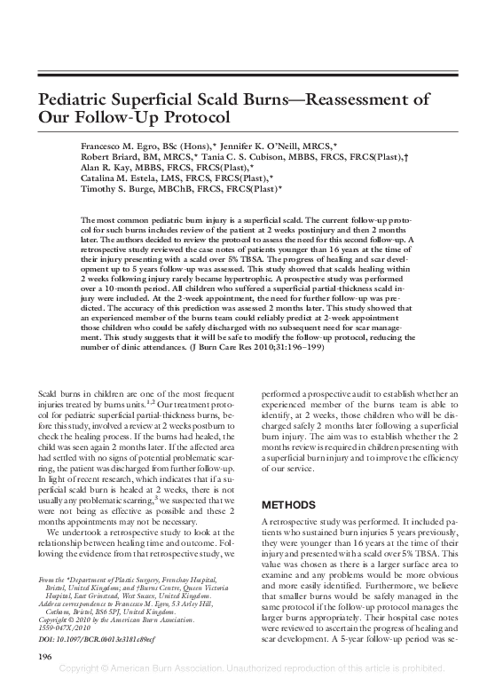 (PDF) Pediatric Superficial Scald Burns—Reassessment of Our Follow-Up ...