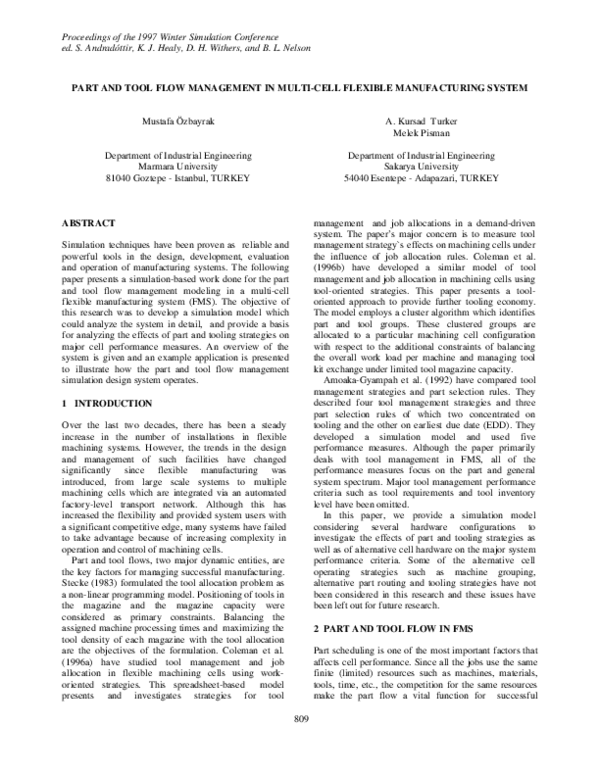 (PDF) Part and tool flow management in multi-cell flexible manufacturing system