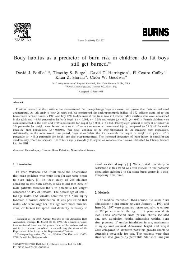 (PDF) Body habitus as a predictor of burn risk in children: do fat boys ...