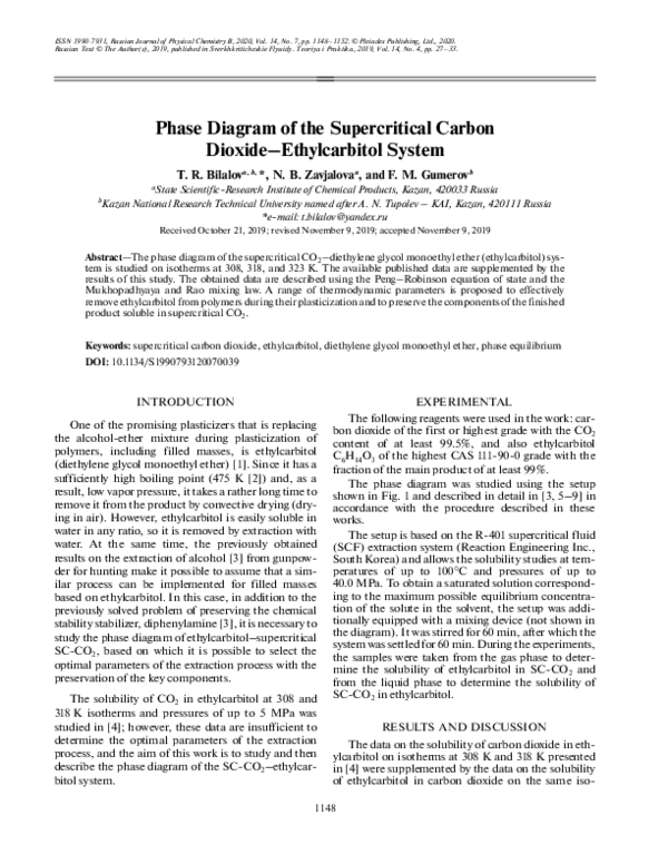 (PDF) Phase Diagram of the Supercritical Carbon Dioxide–Ethylcarbitol ...
