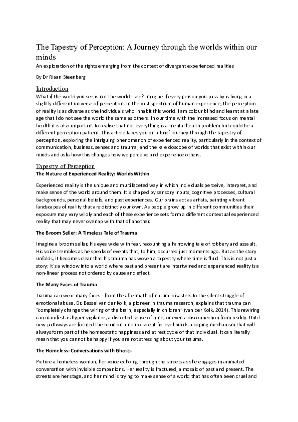 (DOC) The Tapestry of Perception: A Journey through the worlds within ...