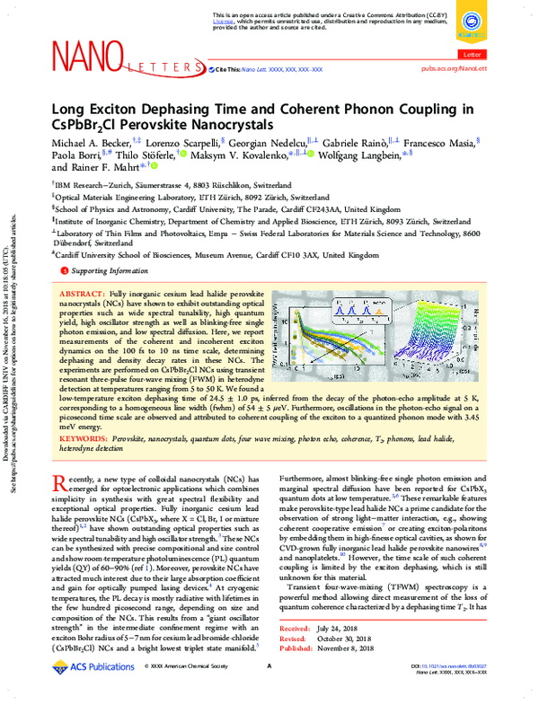 (PDF) Long Exciton Dephasing Time and Coherent Phonon Coupling in ...