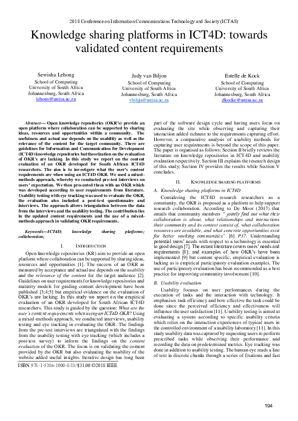 (PDF) Knowledge sharing platforms in ICT4D: towards best practices for ...