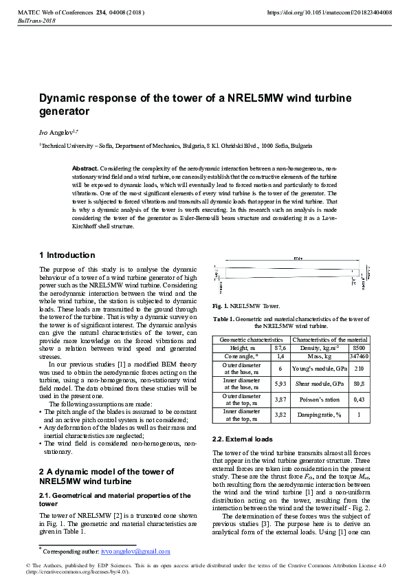 (PDF) Dynamic response of the tower of a NREL5MW wind turbine generator