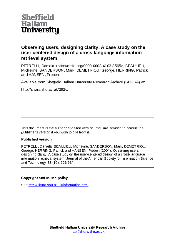 (PDF) Observing users, designing clarity: A case study on the user-centered design of a cross ...