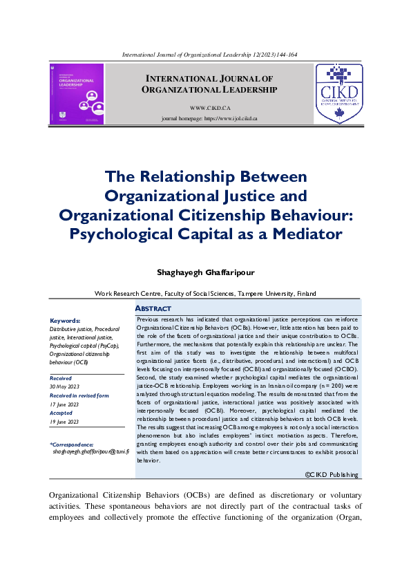 (PDF) The Relationship Between Organizational Justice and Organizational Citizenship Behaviour ...