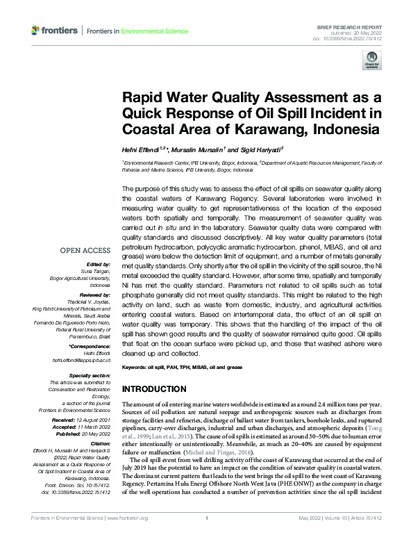(PDF) Rapid Water Quality Assessment as a Quick Response of Oil Spill ...