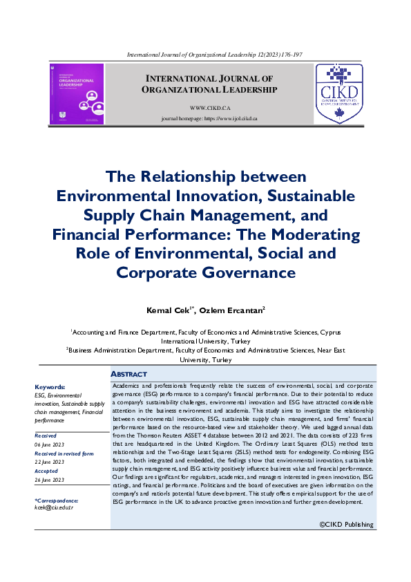 (PDF) The Relationship between Environmental Innovation, Sustainable Supply Chain Management ...