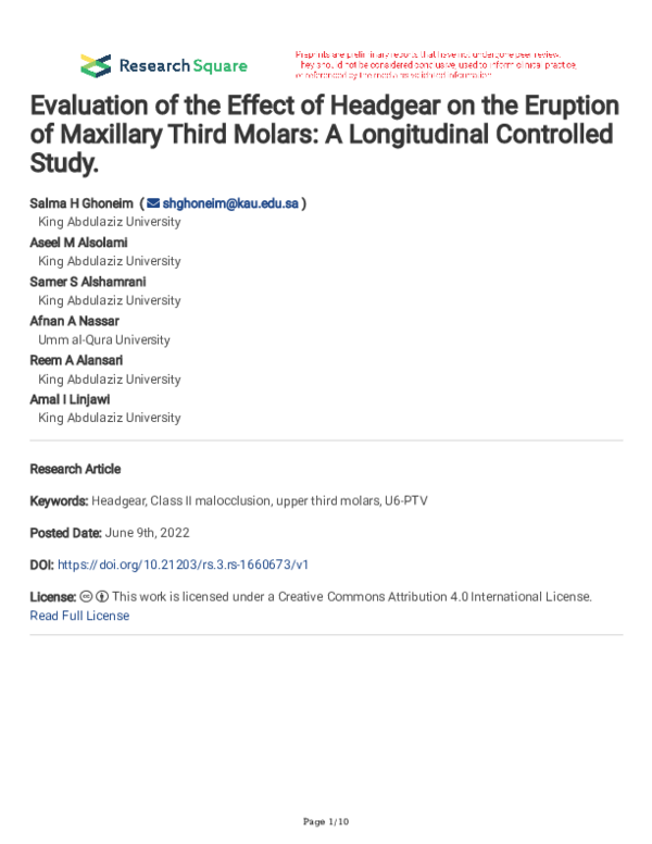 (PDF) Evaluation of the Effect of Headgear on the Eruption of Maxillary ...