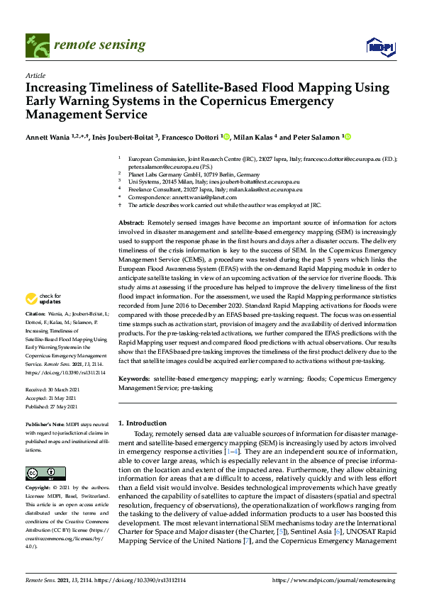 (PDF) Increasing Timeliness of Satellite-Based Flood Mapping Using Early Warning Systems in the ...