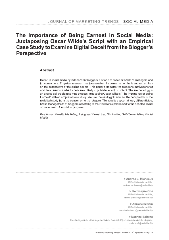(PDF) The Importance of Being Earnest in Social Media: Juxtaposing ...