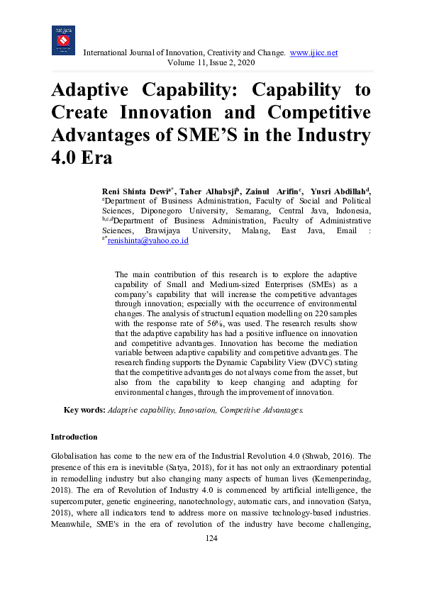 (PDF) Adaptive Capability: Capability to Create Innovation and Competitive Advantages of SME’S ...