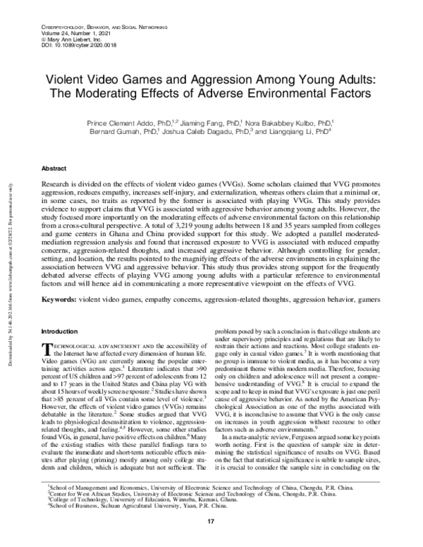 (PDF) Violent Video Games and Aggression Among Young Adults: The ...