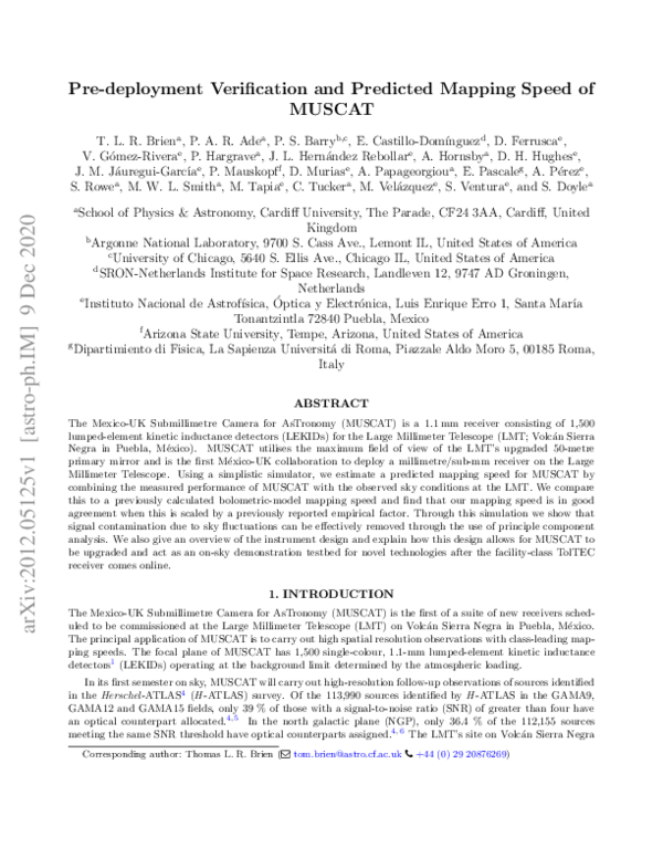 (PDF) Pre-deployment verification and predicted mapping speed of MUSCAT