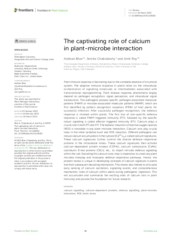 (PDF) The captivating role of calcium in plant-microbe interaction