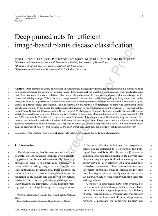 (PDF) Deep pruned nets for efficient image-based plants disease classification