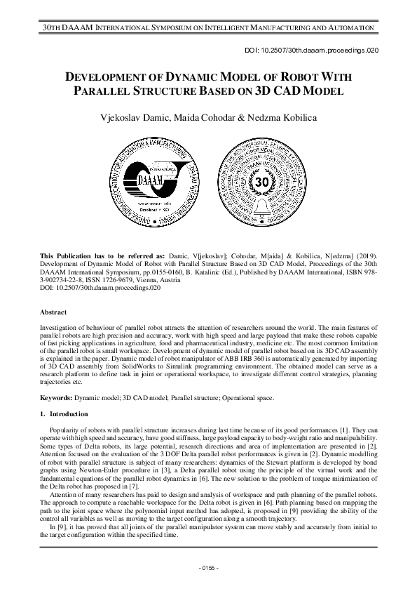 (PDF) Development of Dynamic Model of Robot with Parallel Structure ...