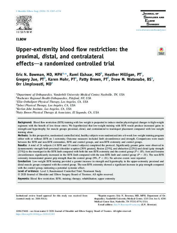 (PDF) Upper-extremity blood flow restriction: the proximal, distal, and ...