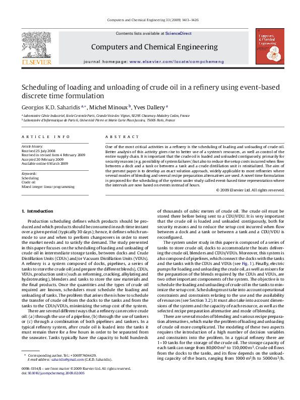 (PDF) Scheduling of loading and unloading of crude oil in a refinery ...